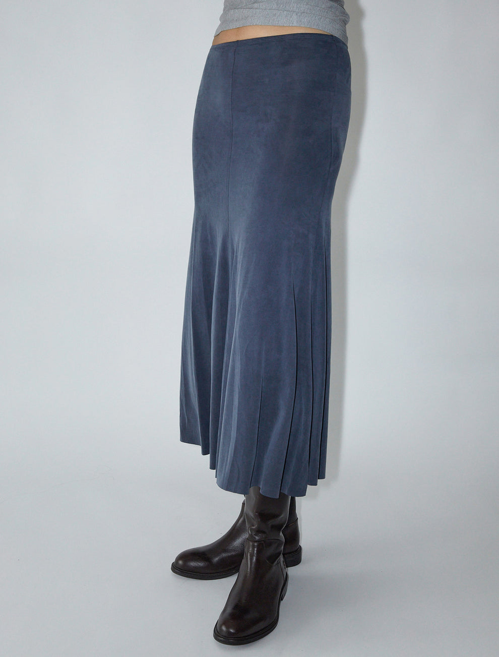 VICKY-Navy flared cupro skirt – paloma wool