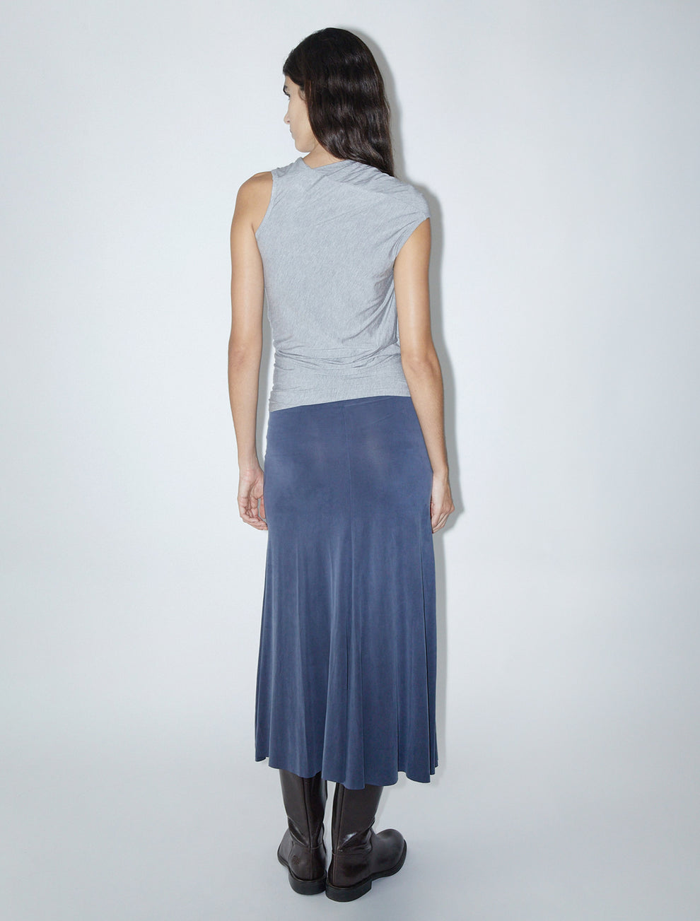 VICKY-Navy flared cupro skirt – paloma wool