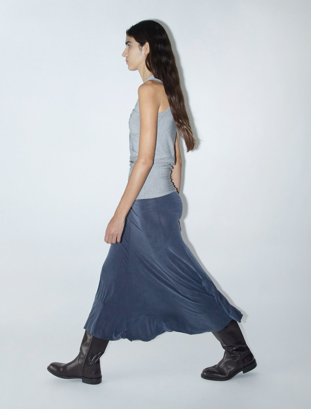 VICKY-Navy flared cupro skirt – paloma wool