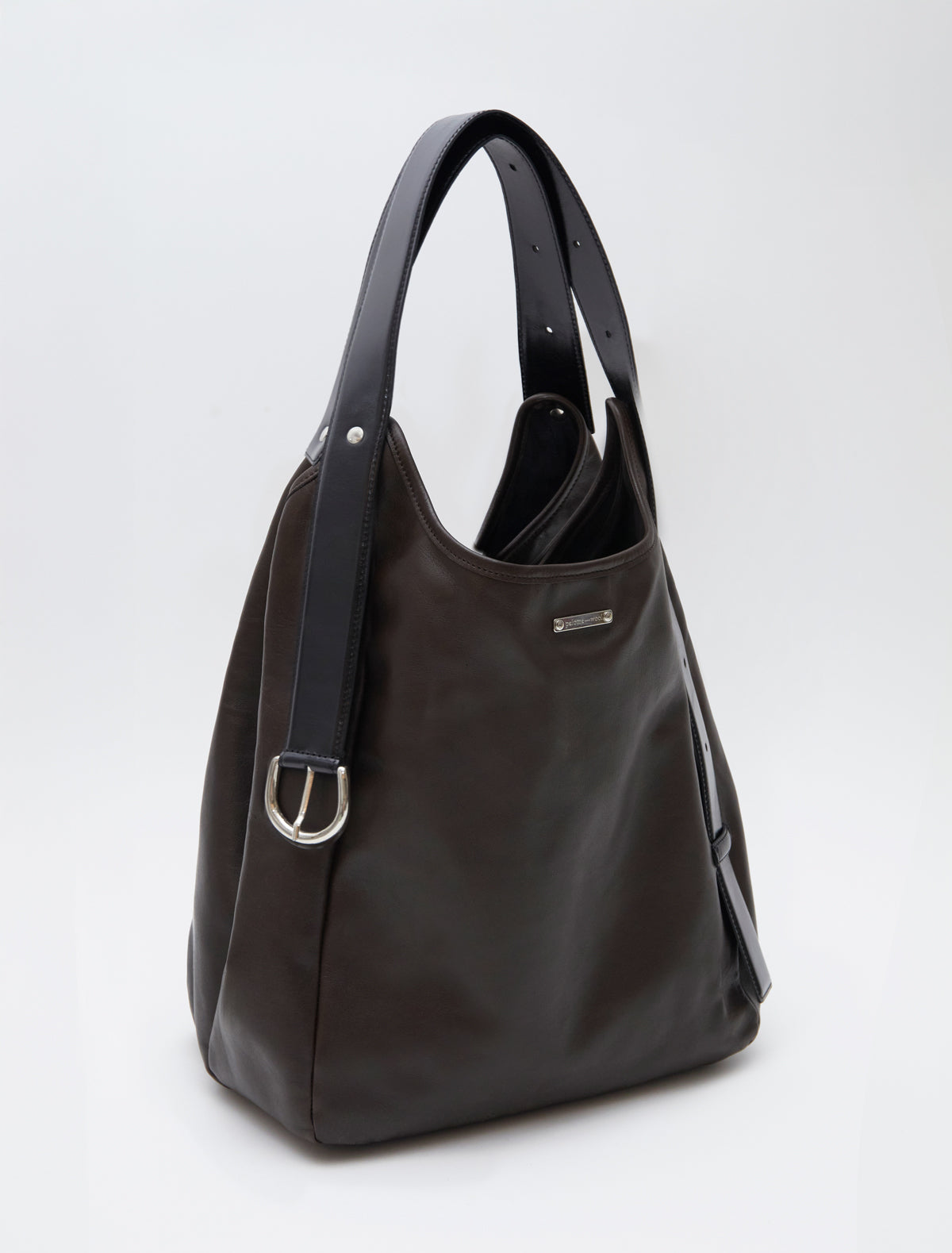 BIG EMILIE BAG-Brown big bucket bag featuring a belt-inspired handle ...