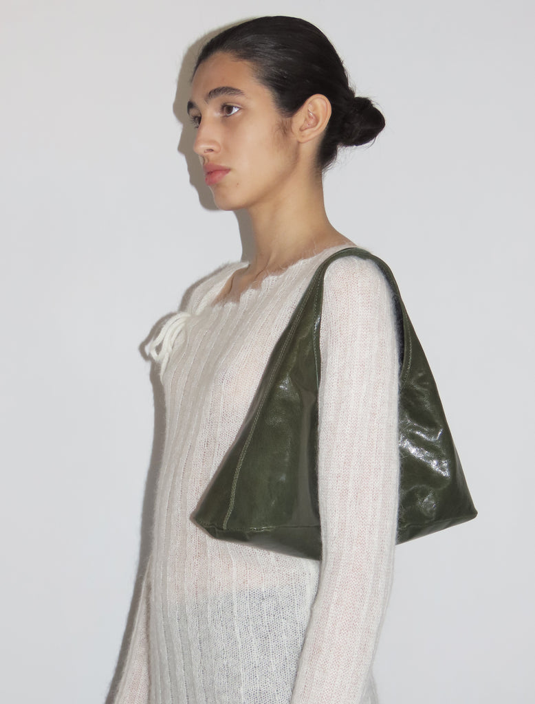 QUERIDITA-Khaki triangular-shaped handbag with a single handle