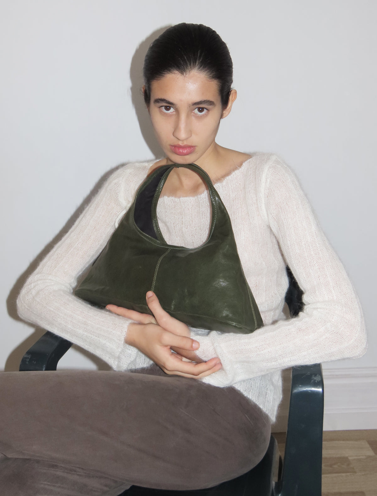 QUERIDITA-Khaki triangular-shaped handbag with a single handle – Paloma ...