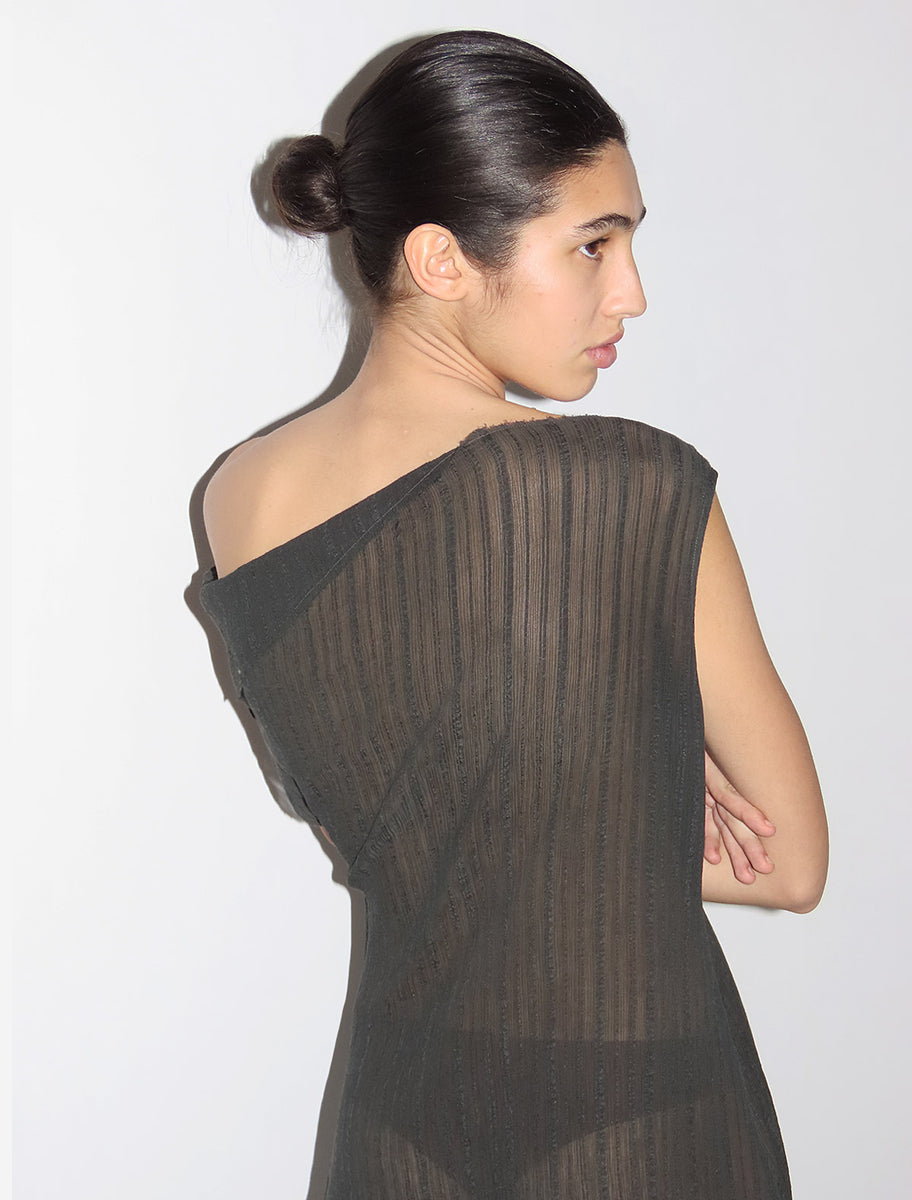 ALICE-Delicate slightly sheer asymmetric long dress with open front