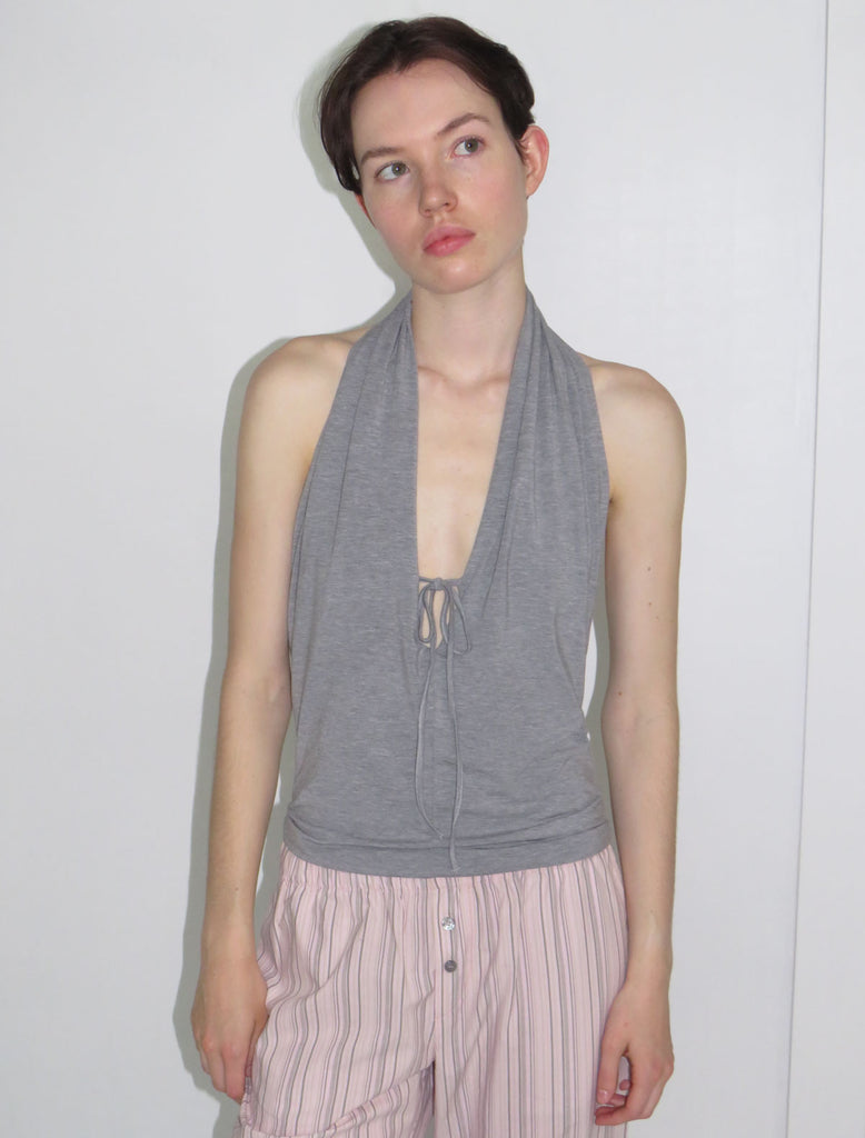 SAPITO-Slightly sheer halter top with front lacing