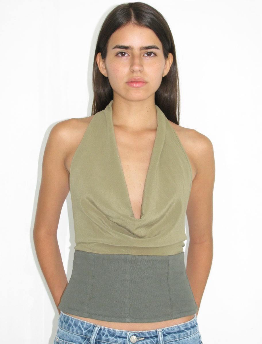 SIENA-Draped halter top made with a mix of serge and silk