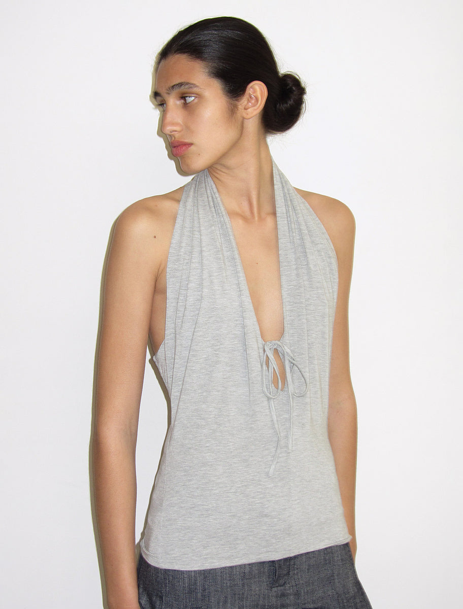 SAPITO-Slightly sheer halter top with front lacing