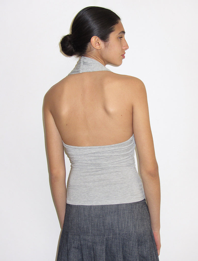 SAPITO-Slightly sheer halter top with front lacing