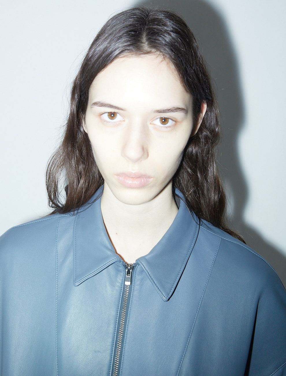 LORA-Blue oversized, soft leather bomber – Paloma Wool