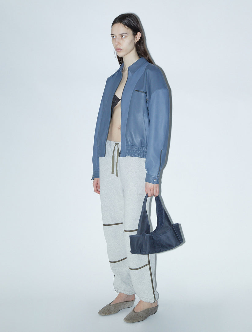 LORA-Blue oversized, soft leather bomber – Paloma Wool