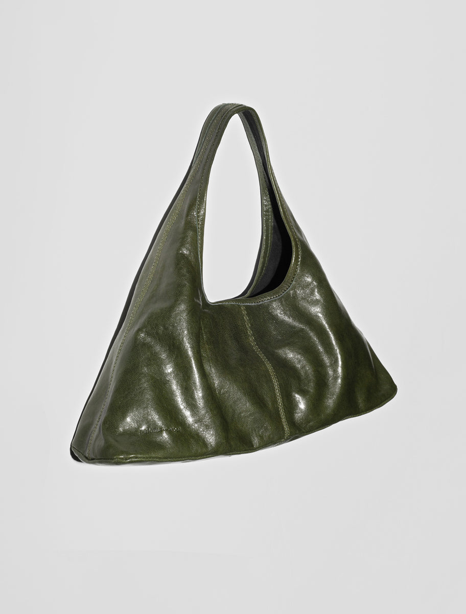 QUERIDITA-Khaki triangular-shaped handbag with a single handle