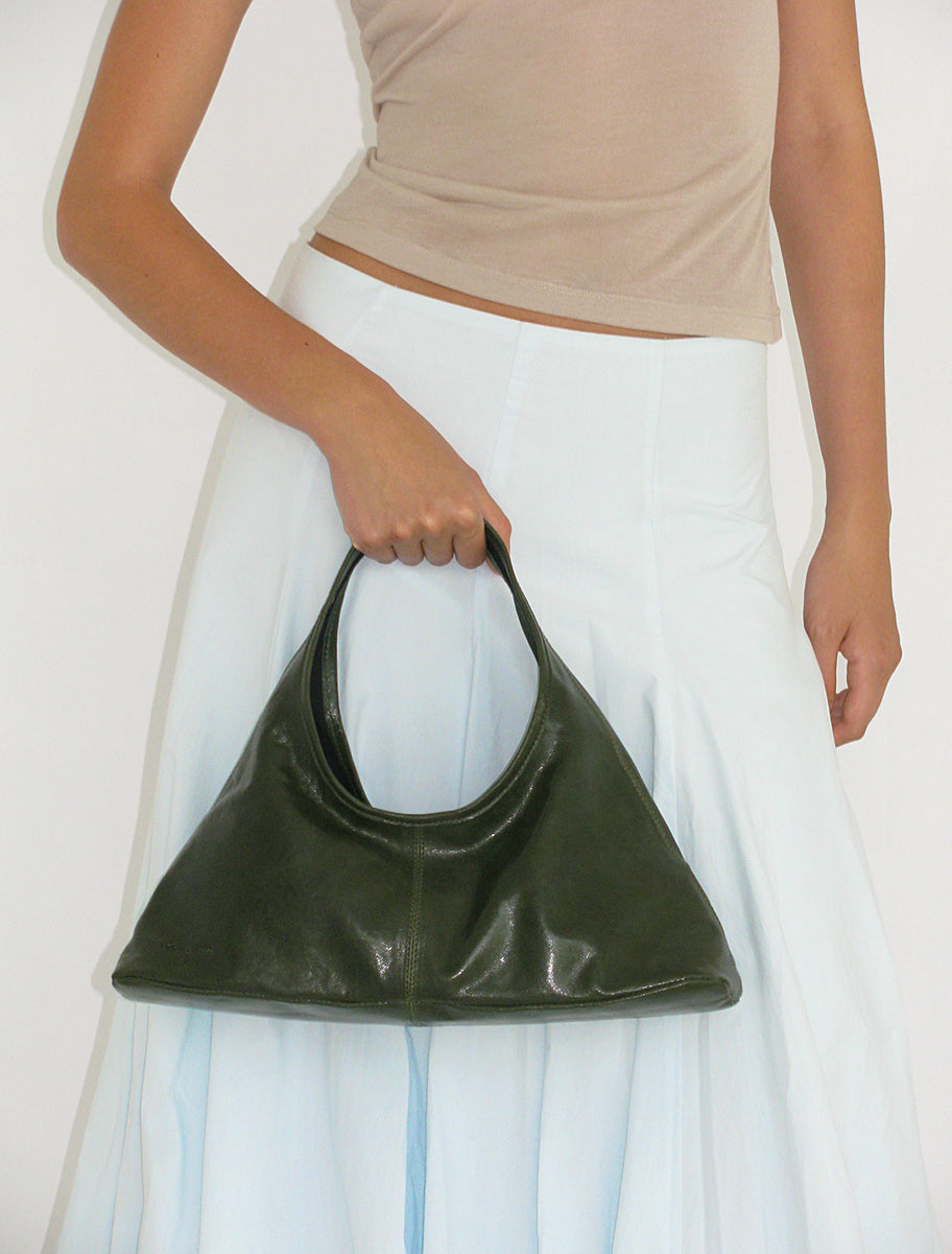 QUERIDITA-Khaki triangular-shaped handbag with a single handle