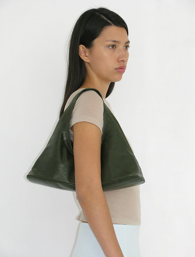 QUERIDITA-Khaki triangular-shaped handbag with a single handle