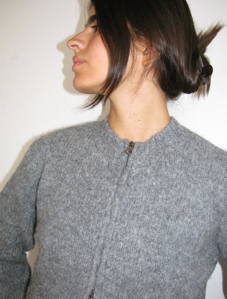 SALIMOS-Soft knitted zipper cardigan with Cheers intarsia on the back